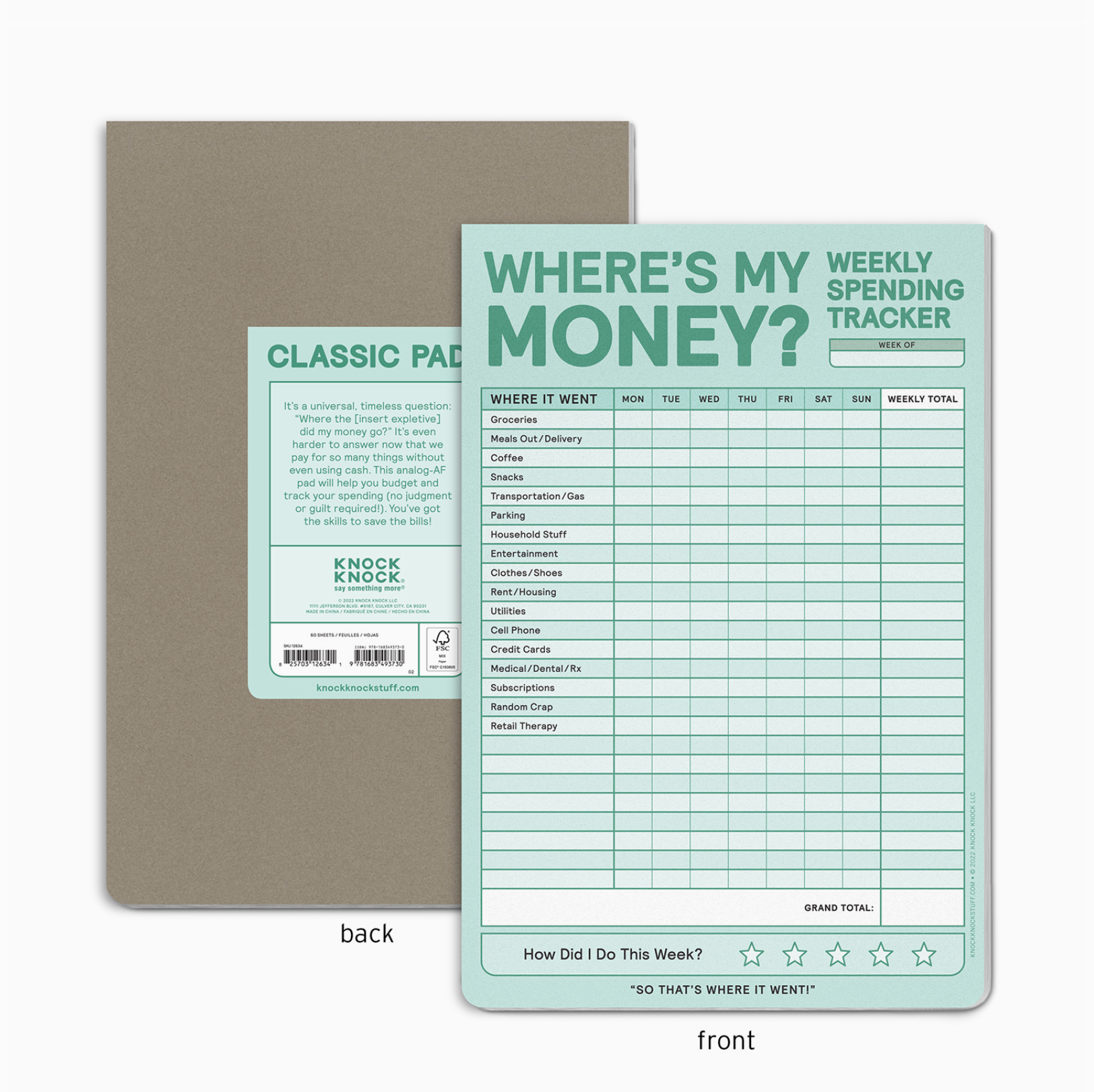 Weekly Money Tracker Notepad - 60 sheets – Hilarious Humanitarian