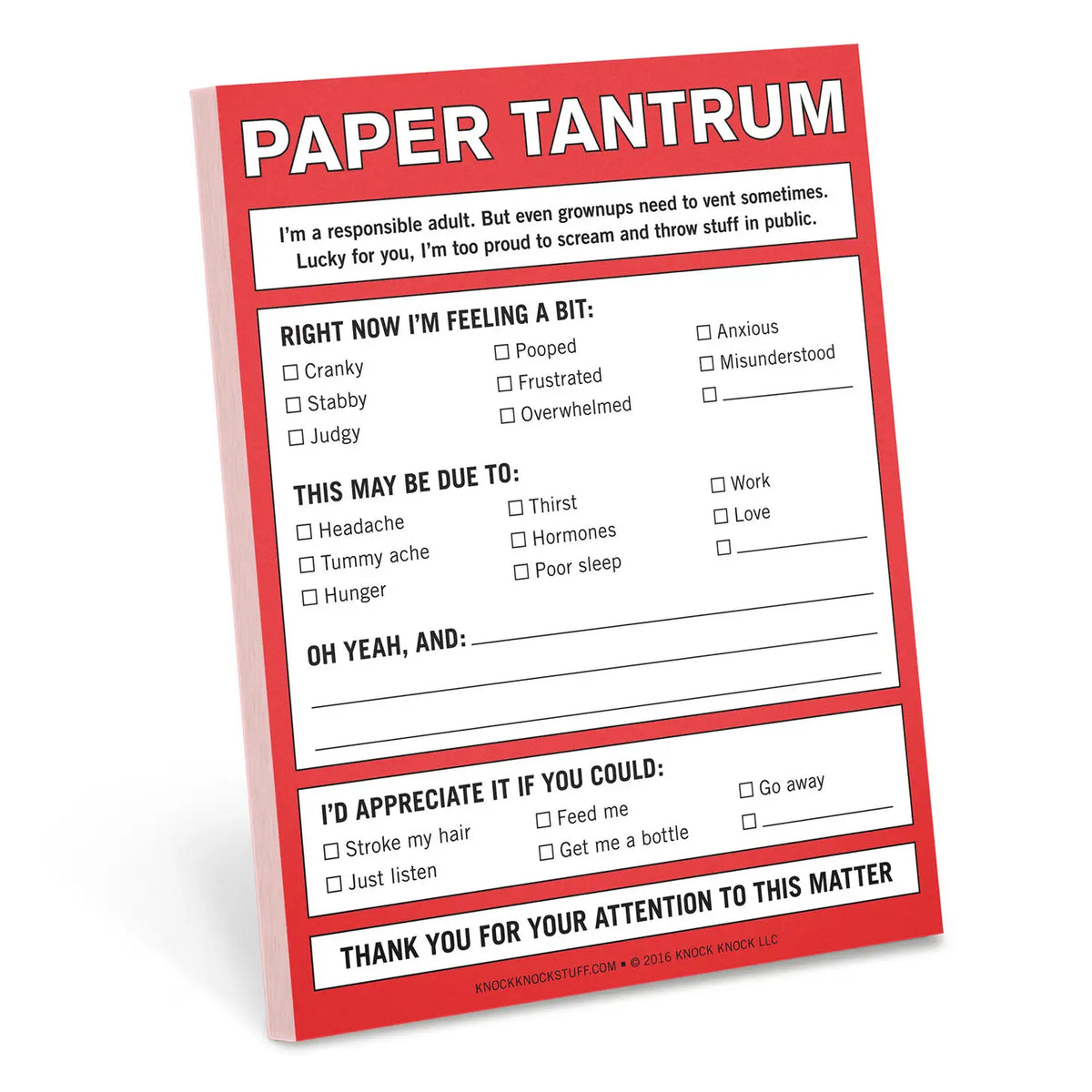 Paper Tantrum Red Notepad- 50 pages – Hilarious Humanitarian